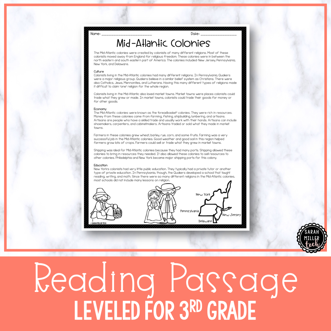 Mid-Atlantic Colonies | Reading Activity Packet - Amped Up Learning