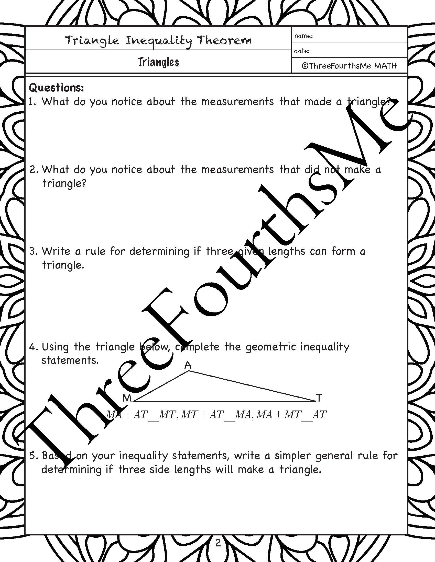 Triangle Inequality Theorem Activity with Scaffolded Notes - Amped Up ...
