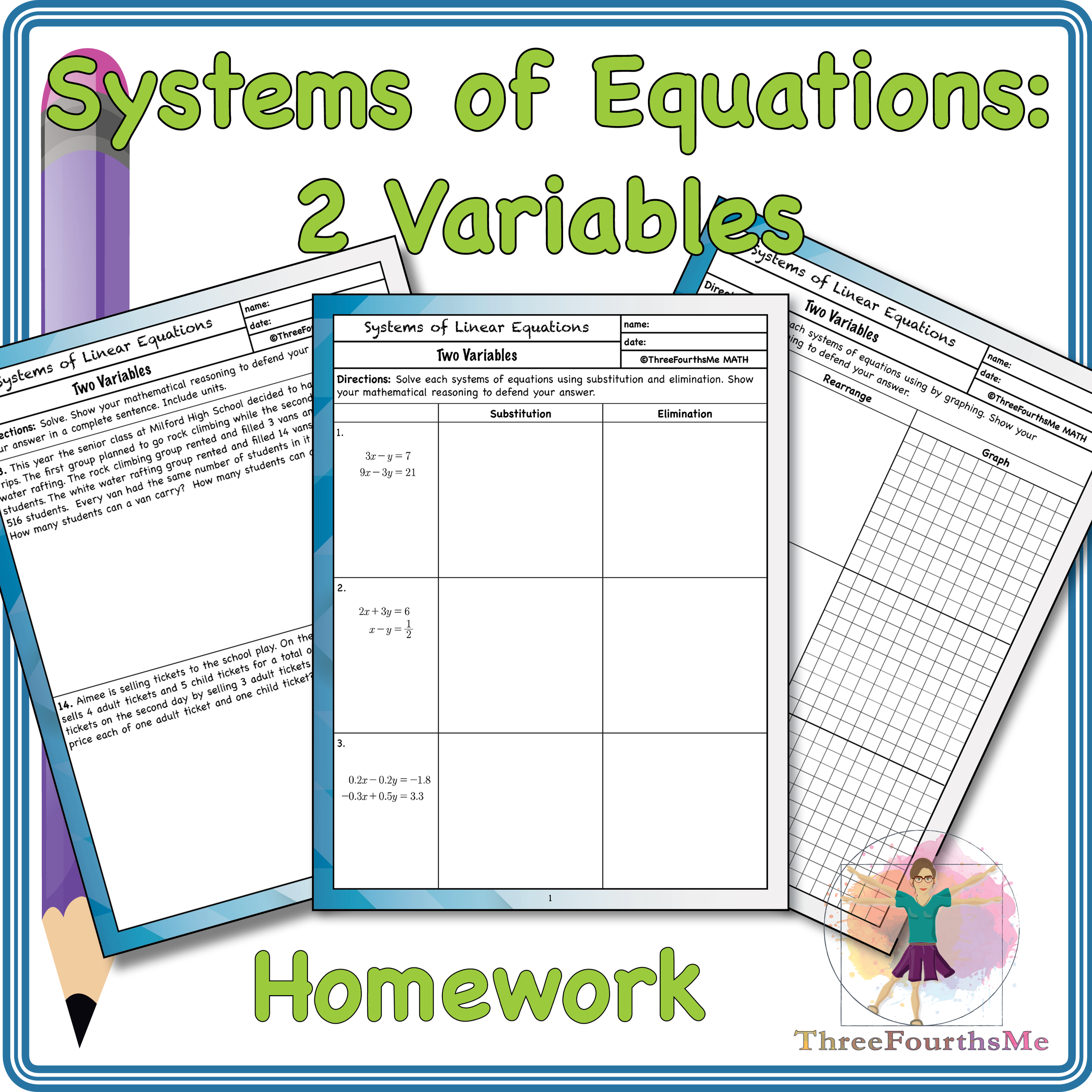 Systems or Equations: 2 Variables Classwork and/or Homework - Amped Up ...
