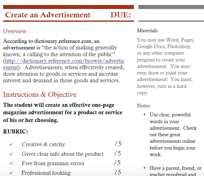 Create a Magazine Advertisement - Amped Up Learning