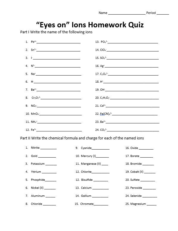 "Eyes on" Ions Homework Quiz - Amped Up Learning
