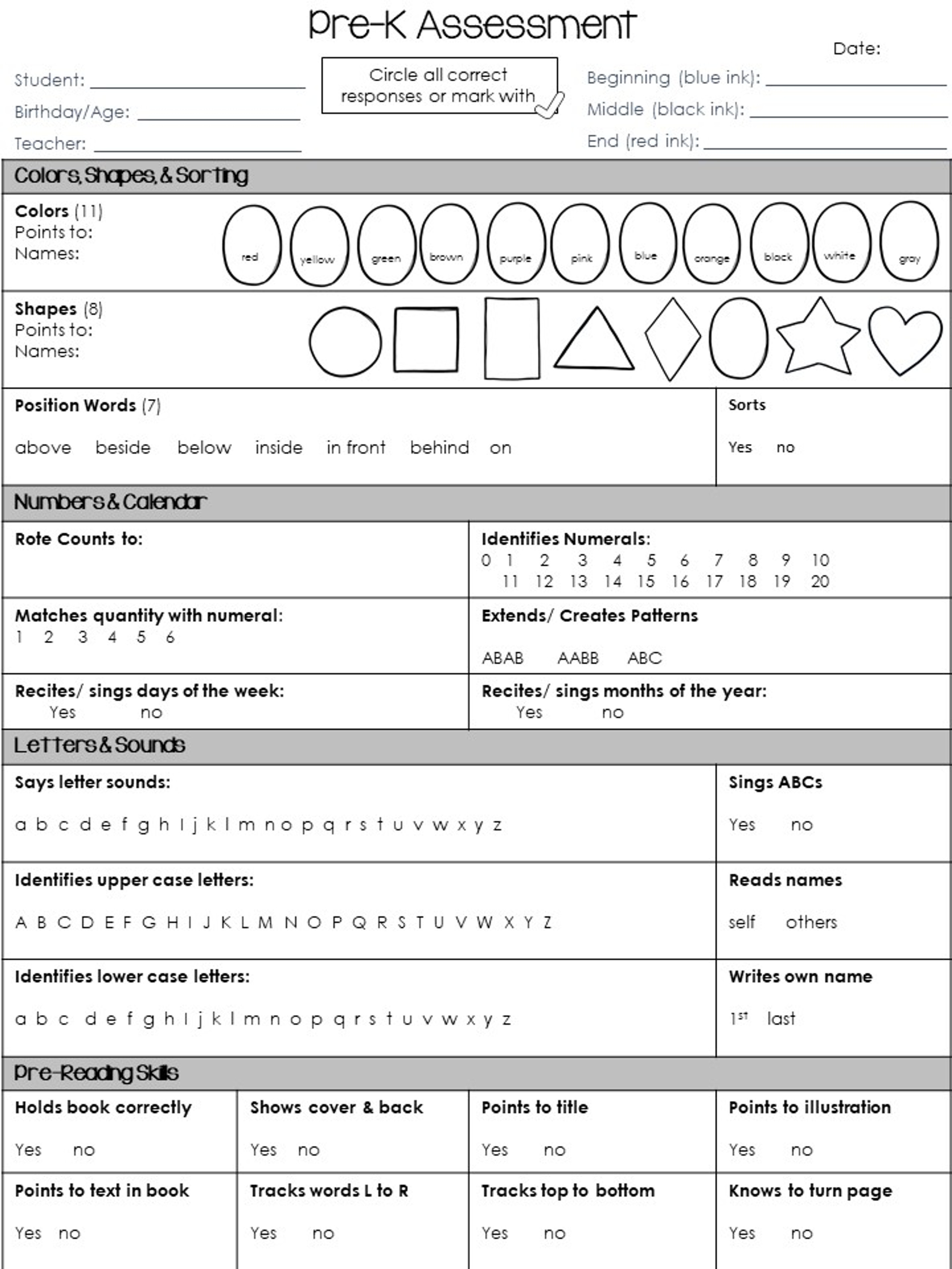 Pre K Assessment - Amped Up Learning