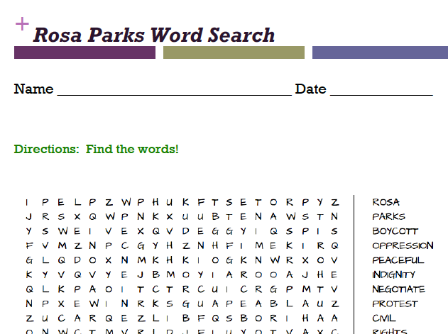 Rosa Parks Word Search - Amped Up Learning