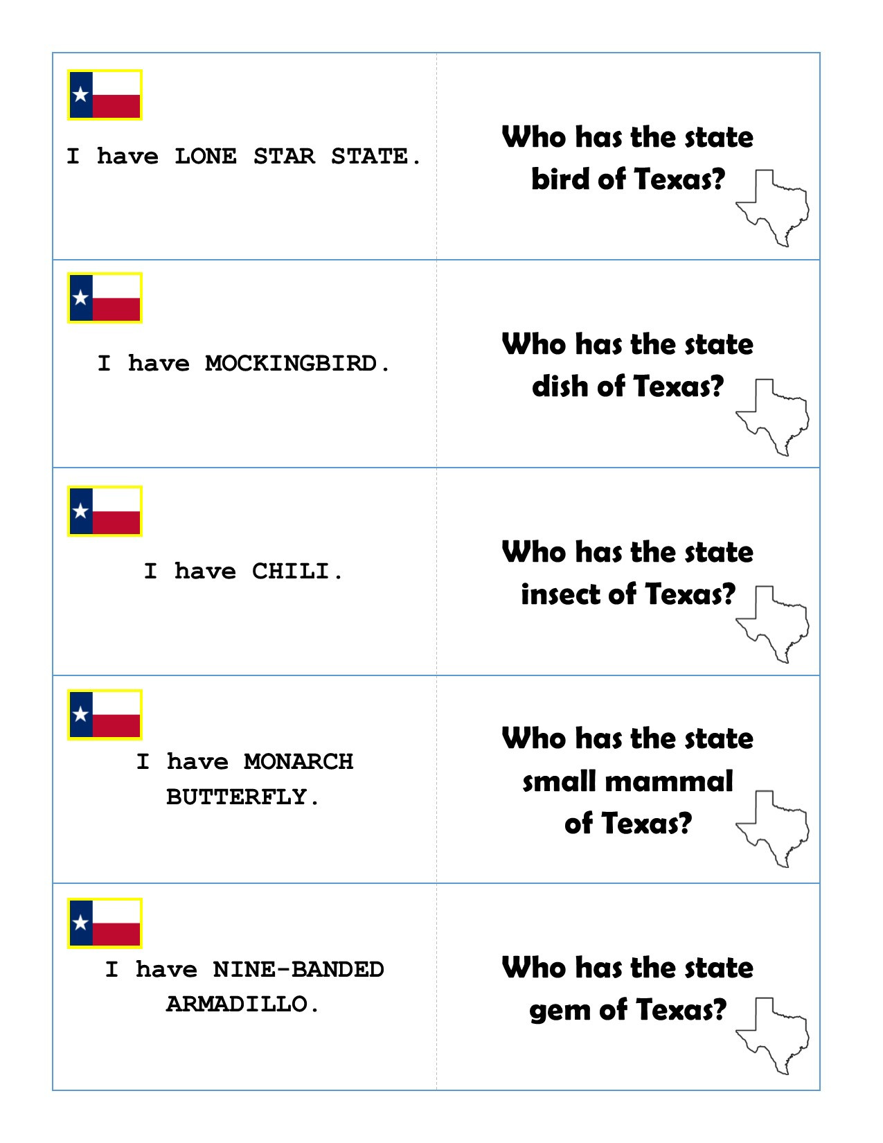 I Have Who Has Texas Symbols - Amped Up Learning