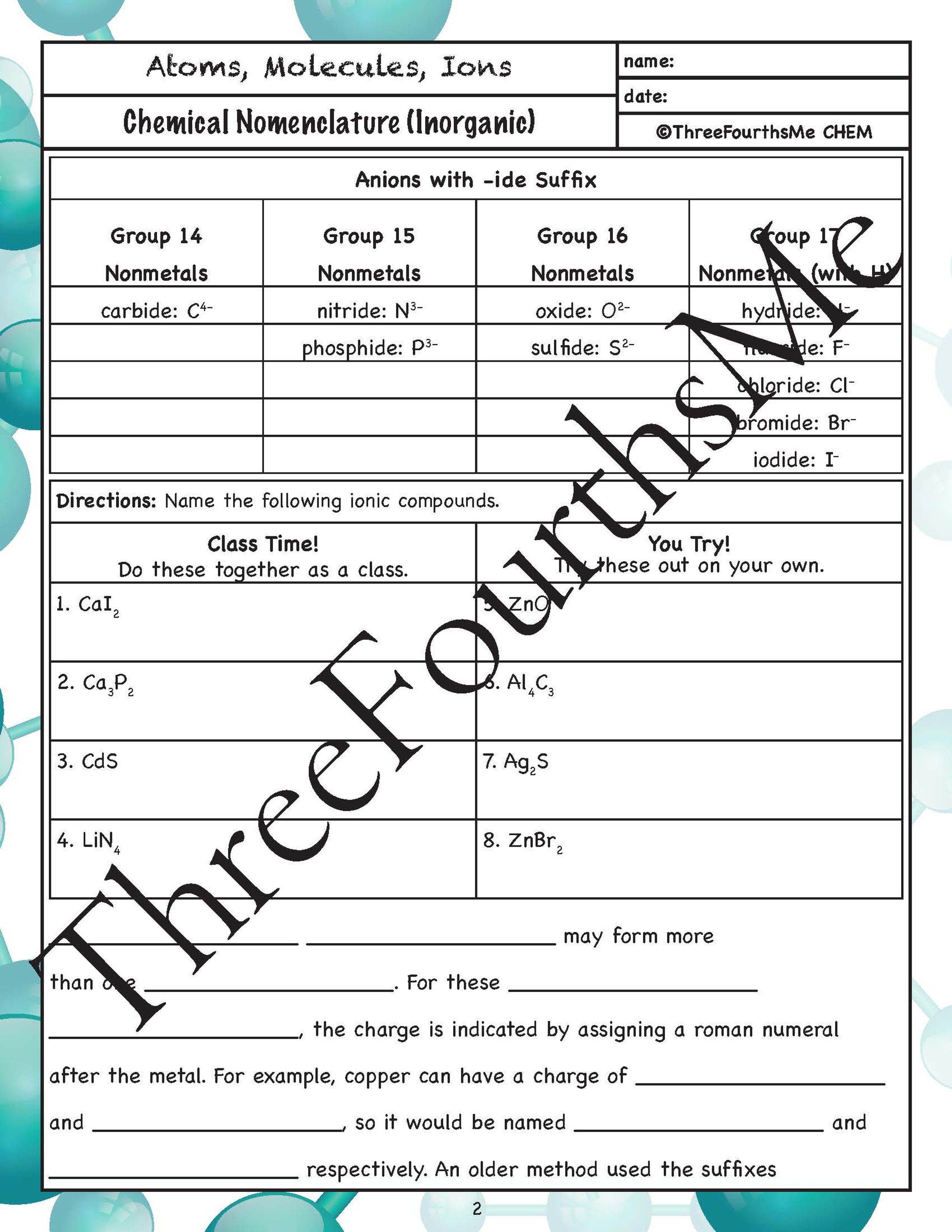 Inorganic Nomenclature Scaffolded Notes Formula To Name Amped Up