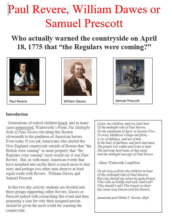 Paul Revere, William Dawes or Samuel Prescott - Amped Up Learning