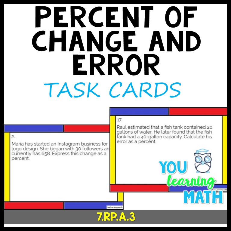 Percent Change and Percent Error: 20 Task Cards - Amped Up Learning