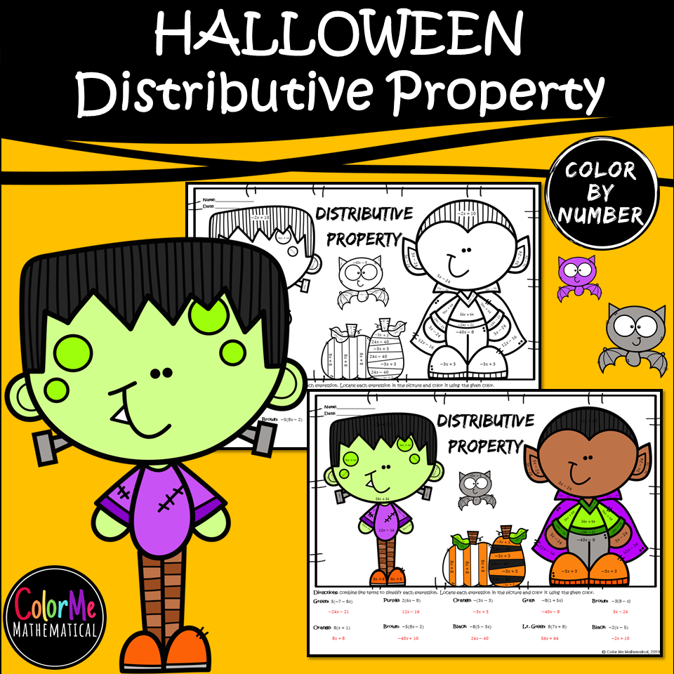 HALLOWEEN Basic Algebra - Distributive Property Worksheet - Color by ...