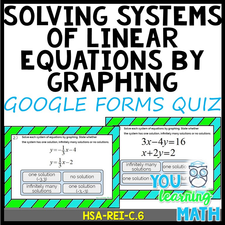 Solving Systems of Linear Equations by Graphing: Google Forms Quiz - 20 ...