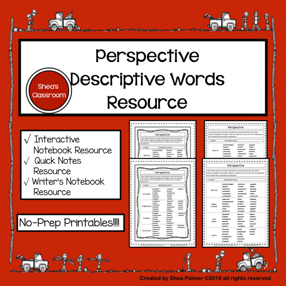 Perspective Descriptive Word List - No Prep-Printables - Amped Up Learning
