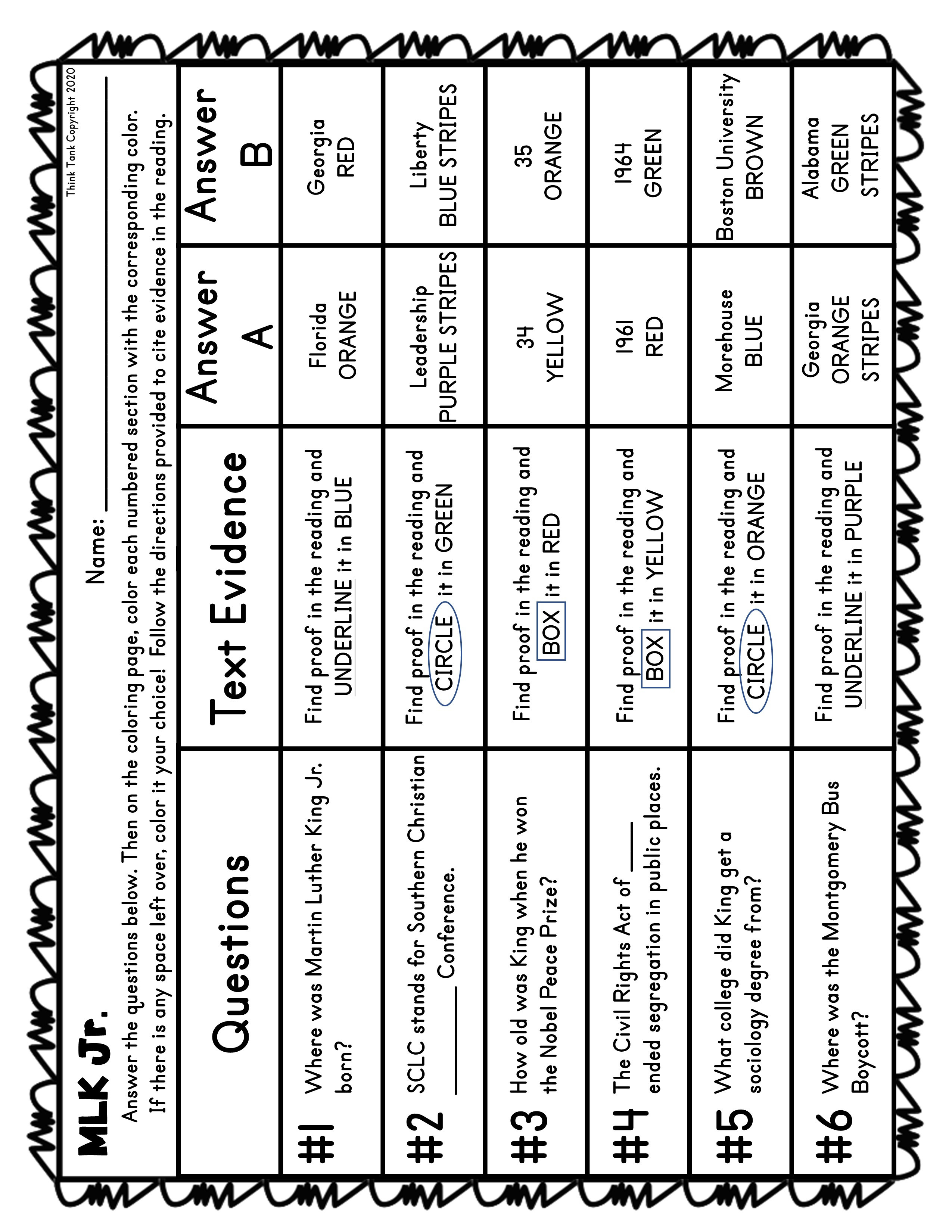 Martin Luther King Jr Color by Number and Text Marking Activity - MLK ...