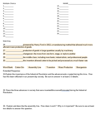 Industrial Revolution/Mass Production Test - Amped Up Learning