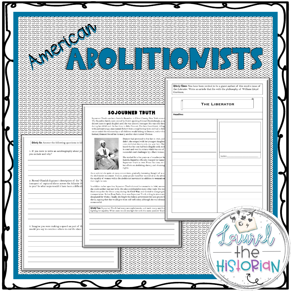FREE American Abolitionists Evidence-based Reading Passages and Writing ...