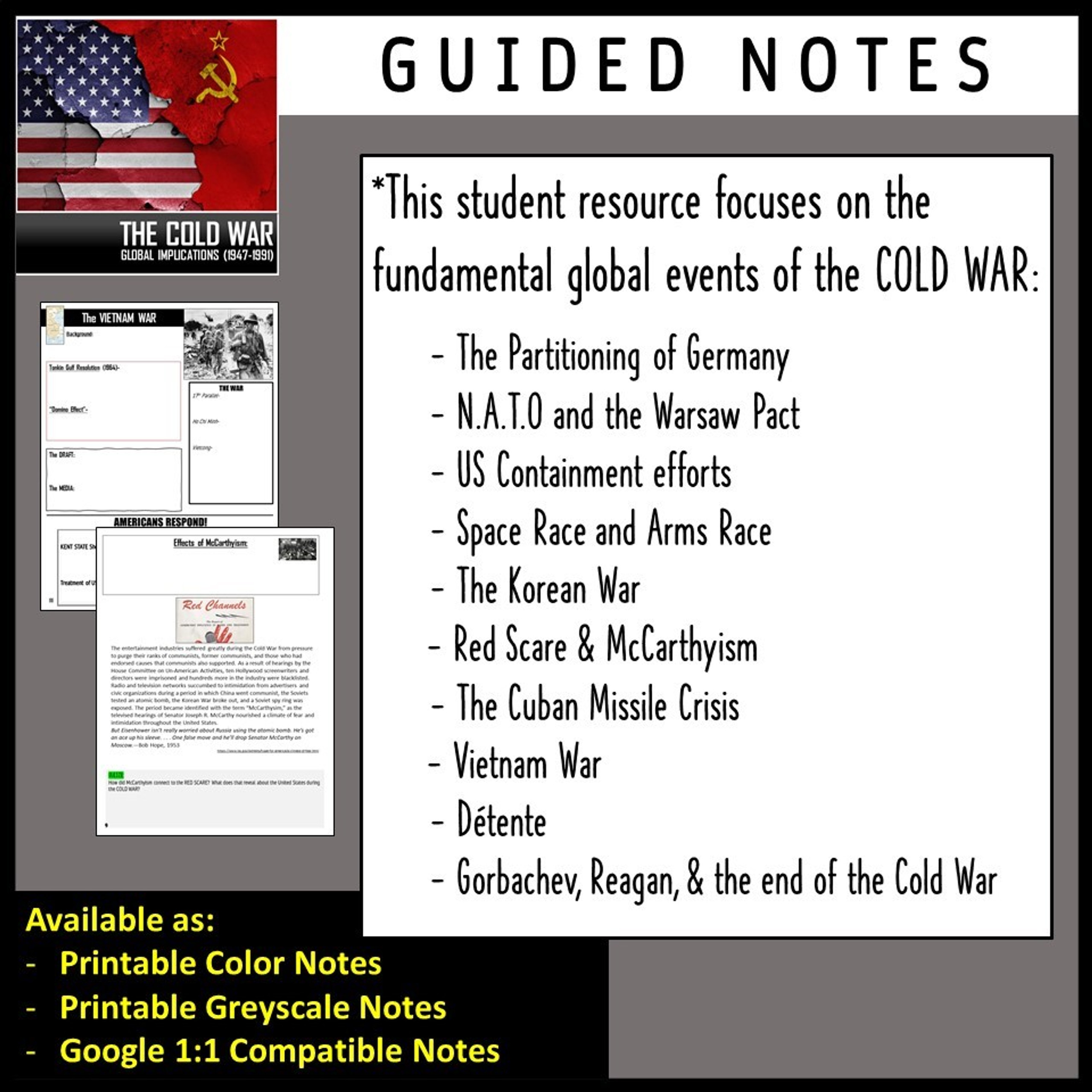 Cold War Unit Bundle! (Guided Notes, Teacher Guide, Test, Prezi: US ...