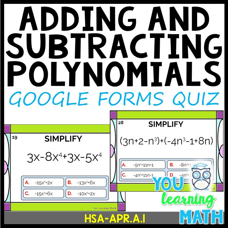 Adding and Subtracting Polynomials: Google Forms Quiz - Amped Up Learning