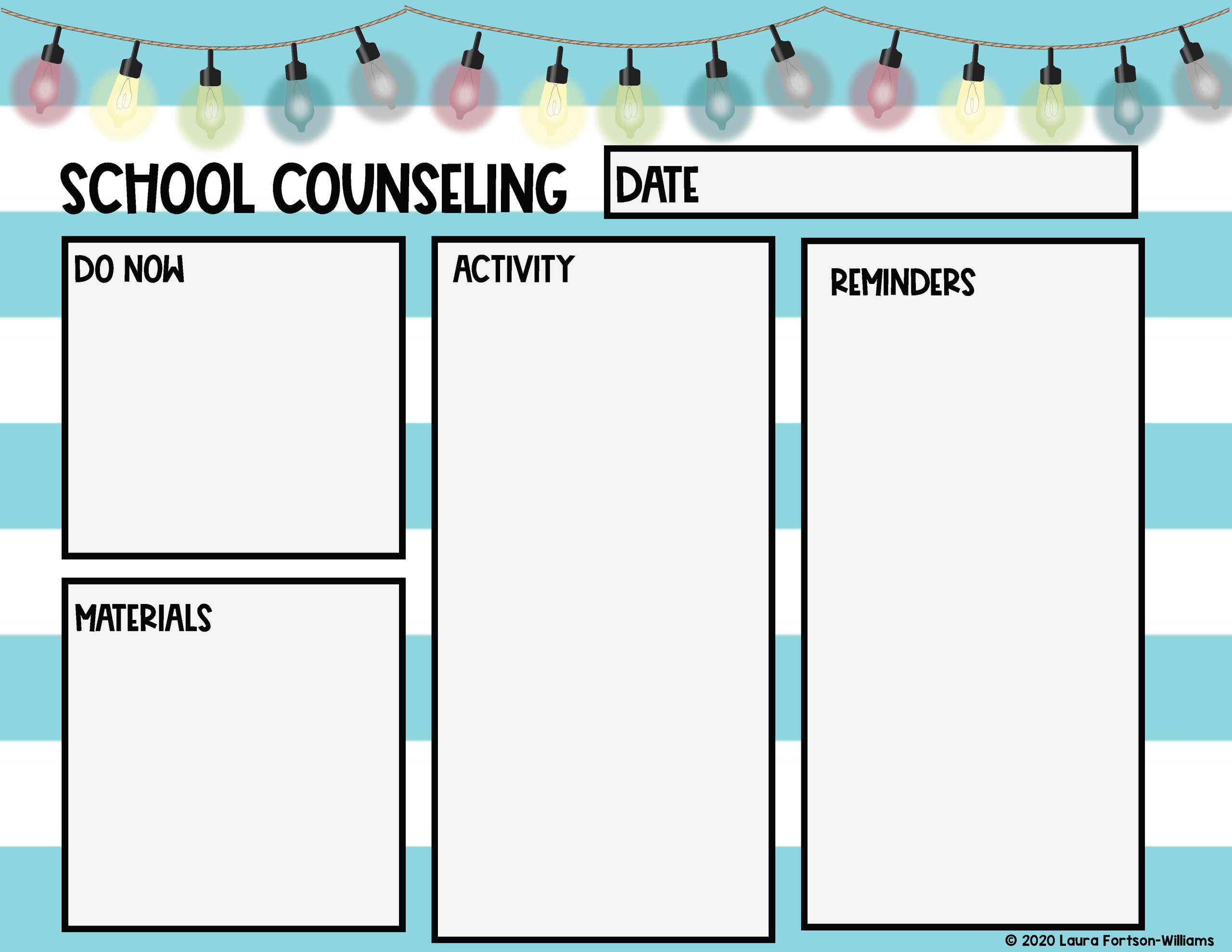 Editable School Counseling Daily Lesson & Activity Agenda Striped Porch ...