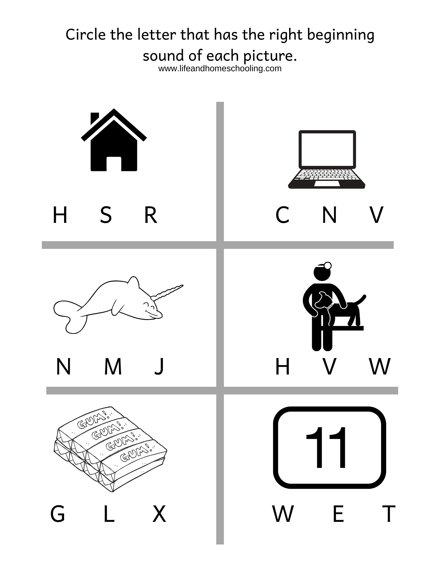 Circle the beginning sound