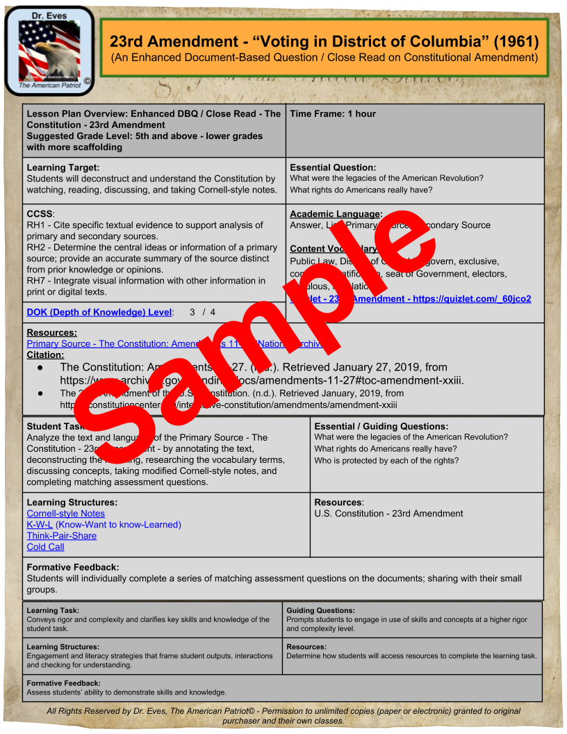 15th Amendment - "Right to Vote" - Enhanced DBQ - Close Read (PDF)