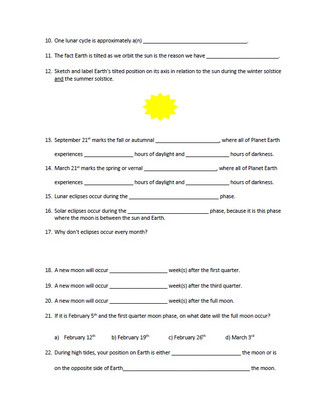 Eclipses, Lunar Phases, Tides, and Seasons Practice Packet