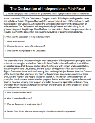 The Declaration of Independence Reading