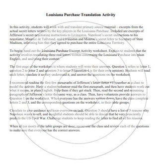 Louisiana Purchase primary source analysis activity - Amped Up Learning