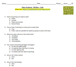Video Analysis - Bill Nye - Cells (MS-LS1) Google Form AND Doc