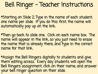 Bell Ringers Slide Deck - Each Student Linked to a Slide - Amped Up ...