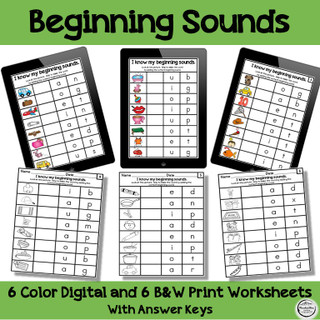 Beginning Sounds Worksheets for PowerPoint or Print