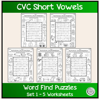 CVC Short Vowel E Bundle Make-A-Word, Puzzles, Worksheets & Flashcards