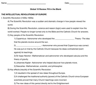 Global Regents Review Fill-in Outline - Amped Up Learning
