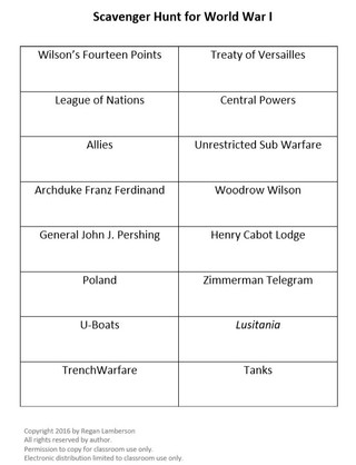 US History Since 1877 EOC STAAR Prep Scavenger Hunt for WWI - Amped Up ...