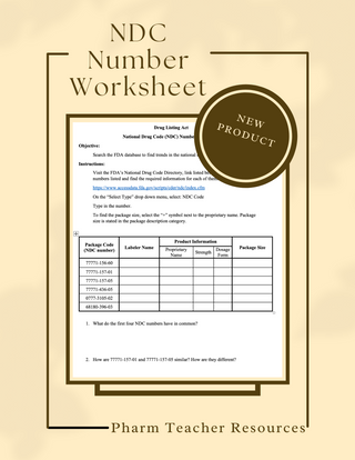 NDC Number Worksheet
