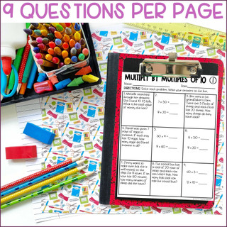 3rd Grade Multiplying by Multiples of 10 Math Homework Worksheets