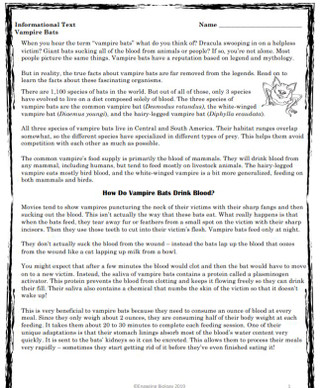 Vampire Bats - Informational Text and Activity - Amped Up Learning
