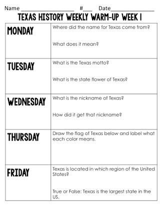 Texas History Weekly Warm-Ups - Amped Up Learning