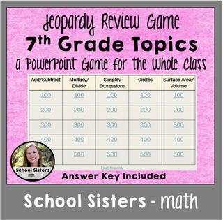 7th Grade Math Review Jeopardy Game
