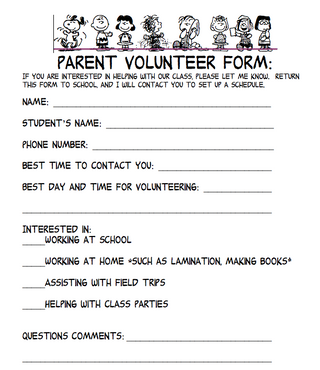 Peanuts Themed Parent Volunteer Form - Amped Up Learning