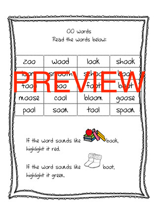 oo word work - phonics, spelling practice, sort