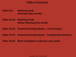 Synonyms- Activity Pack - Matching Activities, Student Response Sheets ...