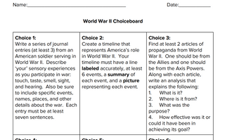 World War II Choiceboard