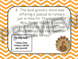 Thanksgiving Decimal Mixed Operation Task Cards - Amped Up Learning