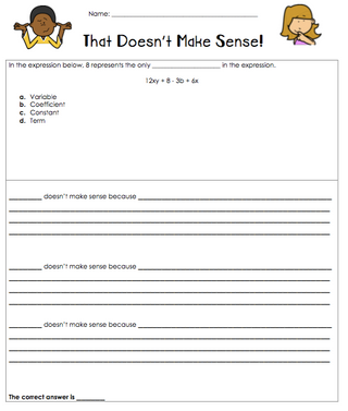Multiple Choice Eliminator Math Center: That Doesn't Make Sense! (6.EE ...
