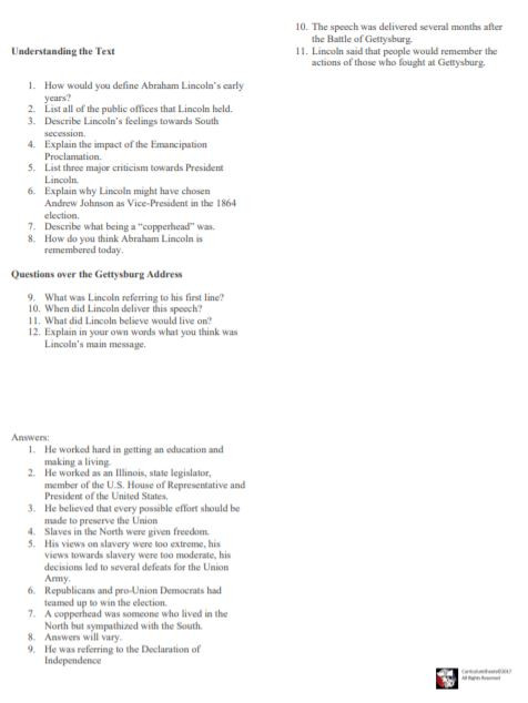 Abraham Lincoln Text Reading with Student Questions - Amped Up Learning