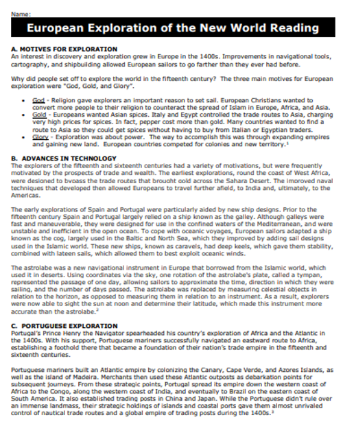 Early European Exploration Activities