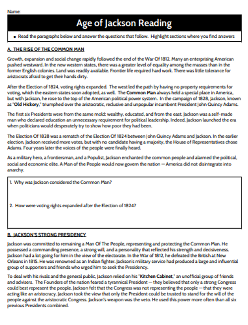 Indian Removal and Trail of Tears Reading