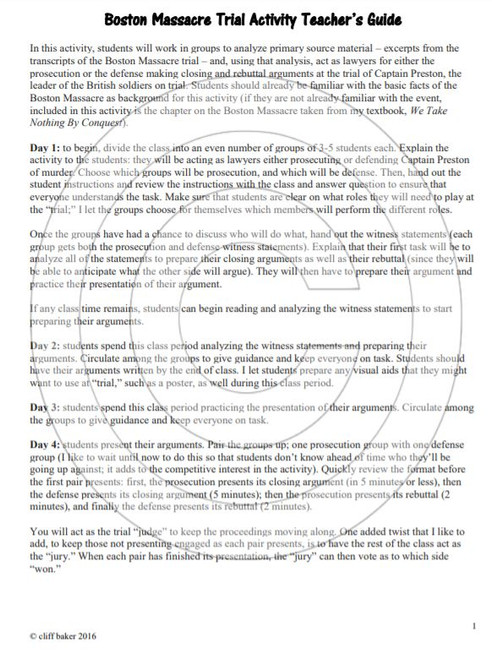 Boston Massacre Primary Source Analysis and Trial Activity, including ...