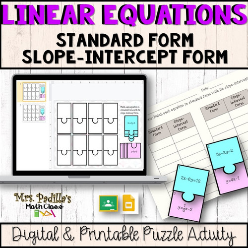 Linear Equations Standard form_ Slope-int Form Puzzle Activity - Amped ...