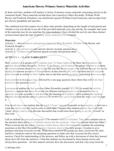 American Slavery Primary Source Activity - Amped Up Learning