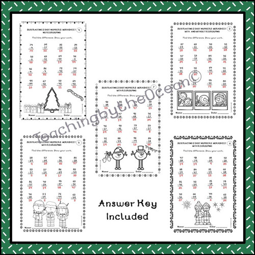 Subtracting 3 Digit Numbers Worksheets - Winter / Christmas Themed ...