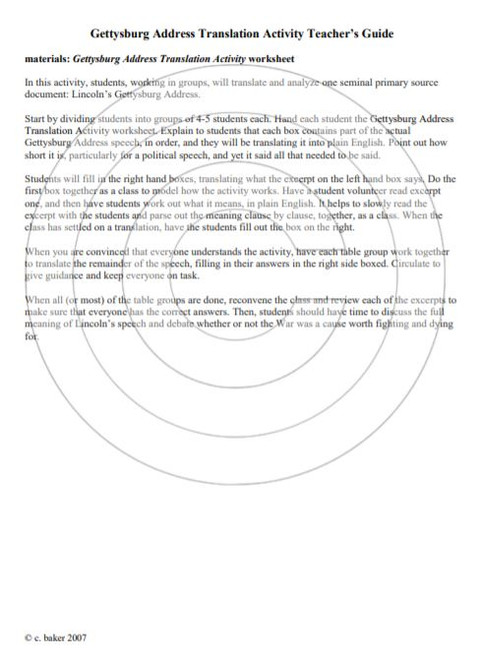 Gettysburg Address primary source translation activity - Amped Up Learning